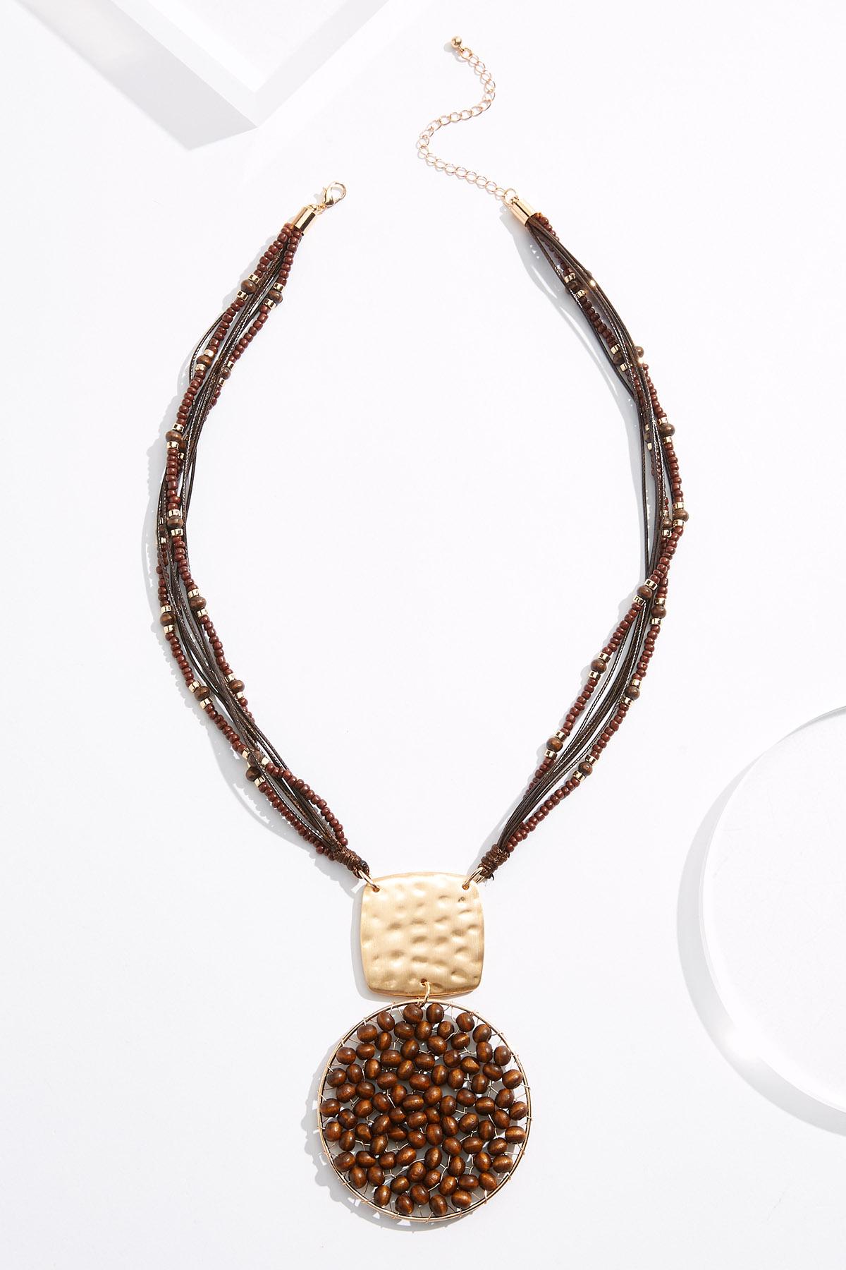 Cato Fashions Cato Wood Cluster Pendant Necklace