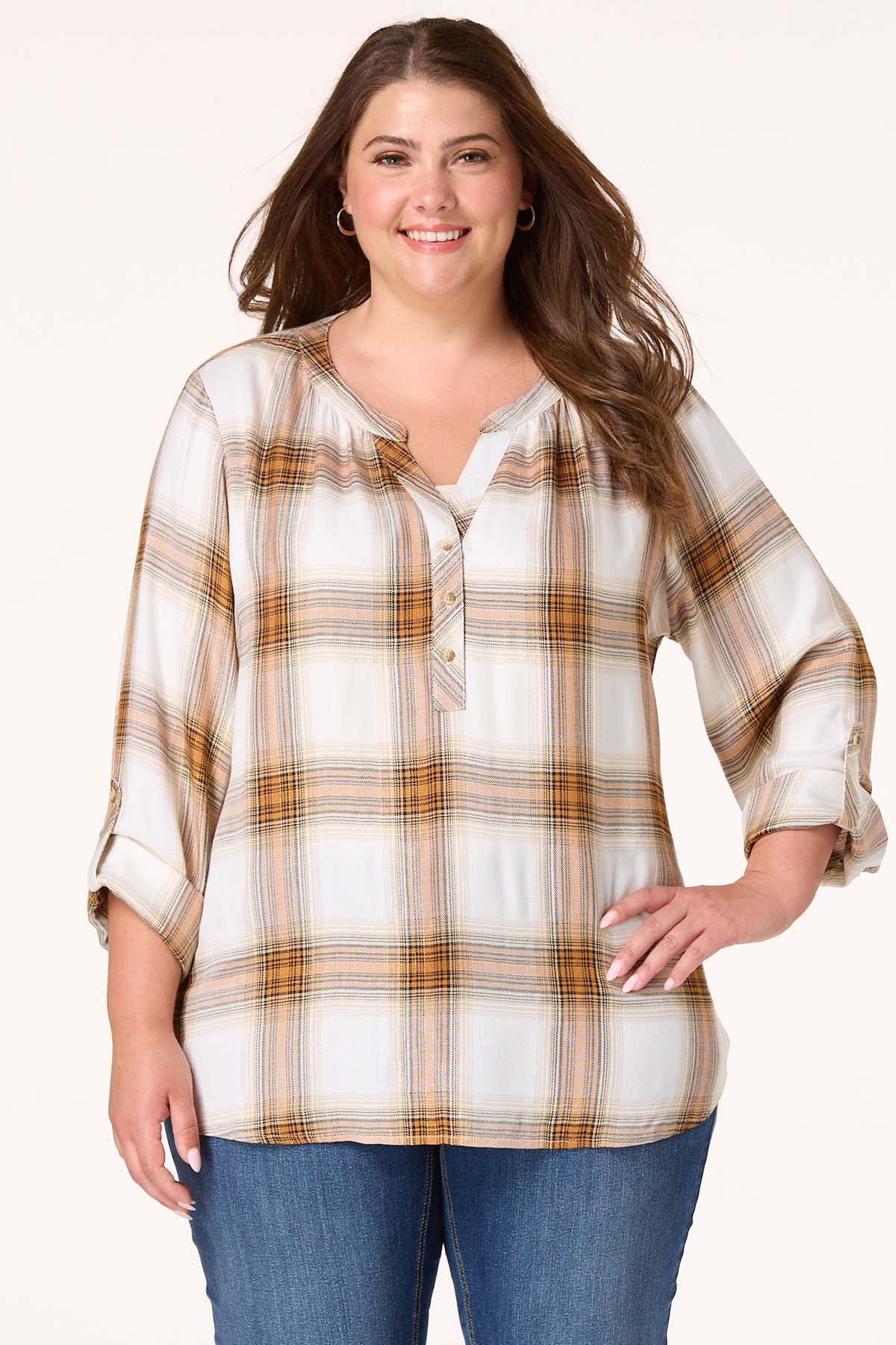 Cato Fashions | Cato Plus Size Shimmer Plaid Popover Top
